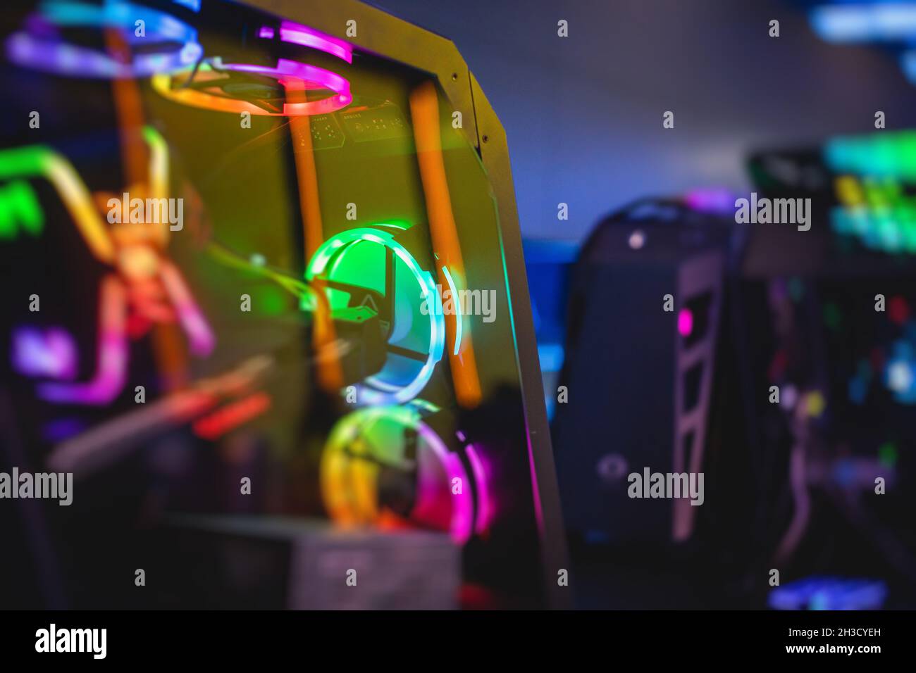 View of Gaming PC with rgb led lights, powerful high end personal ...