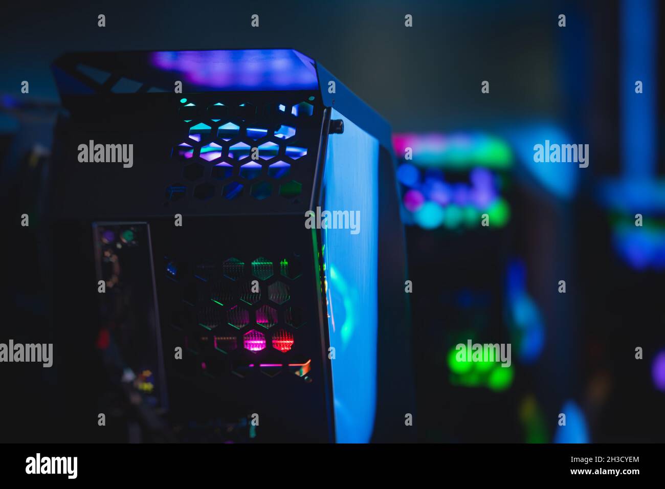 View of Gaming PC with rgb led lights, powerful high end personal ...