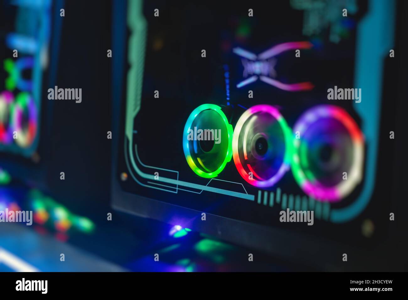 View of Gaming PC with rgb led lights, powerful high end personal ...