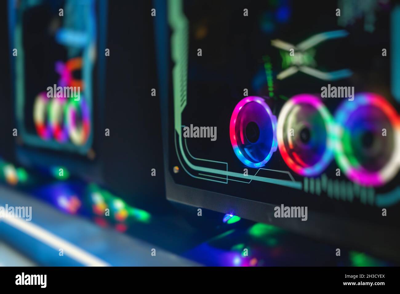 View of Gaming PC with rgb led lights, powerful high end personal ...