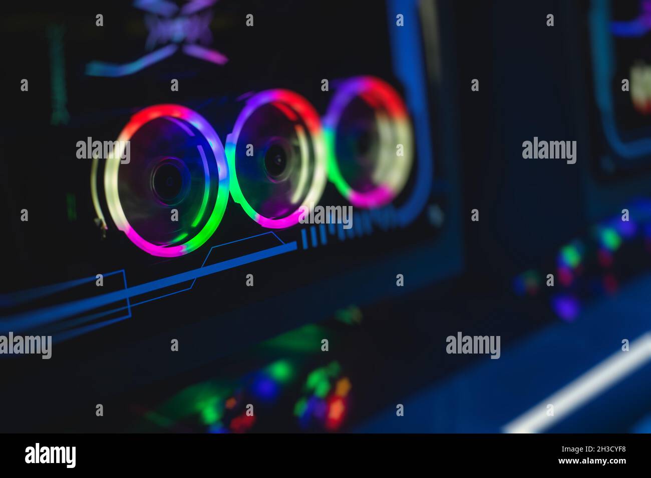 View of Gaming PC with rgb led lights, powerful high end personal ...