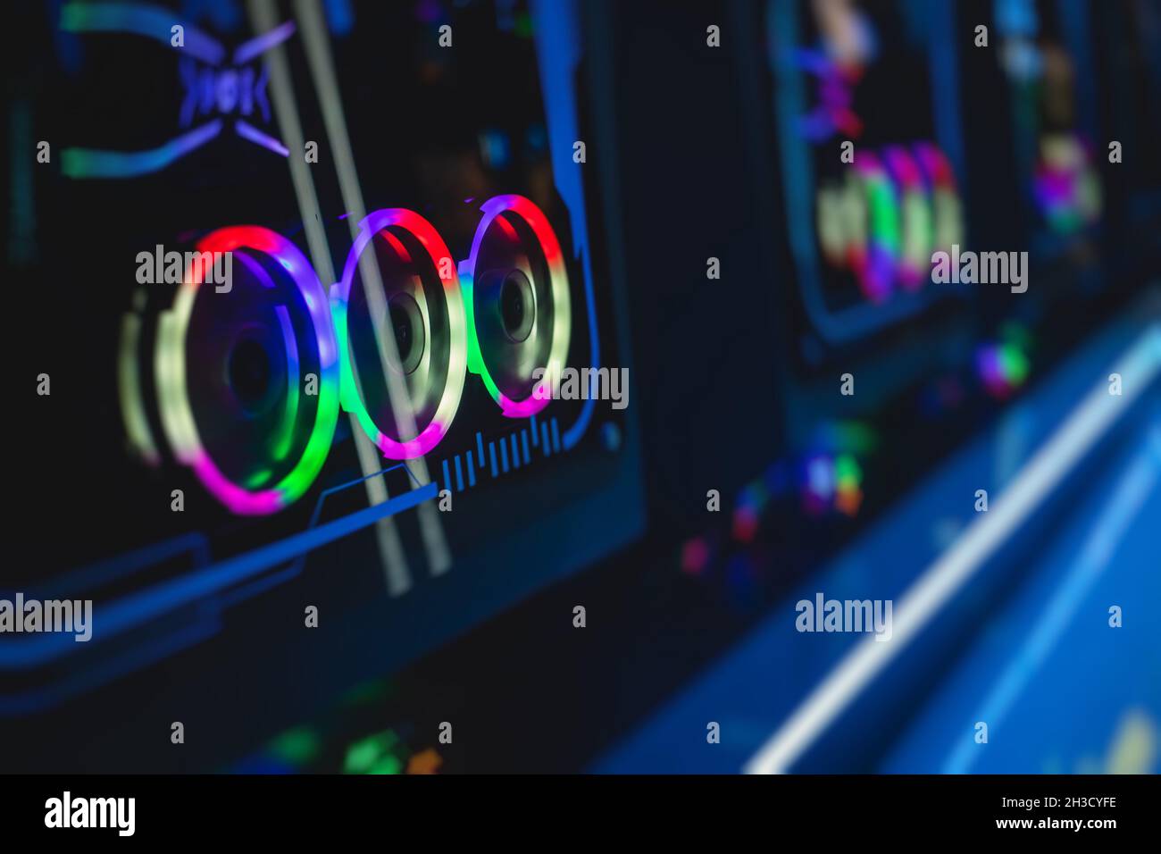 View of Gaming PC with rgb led lights, powerful high end personal ...