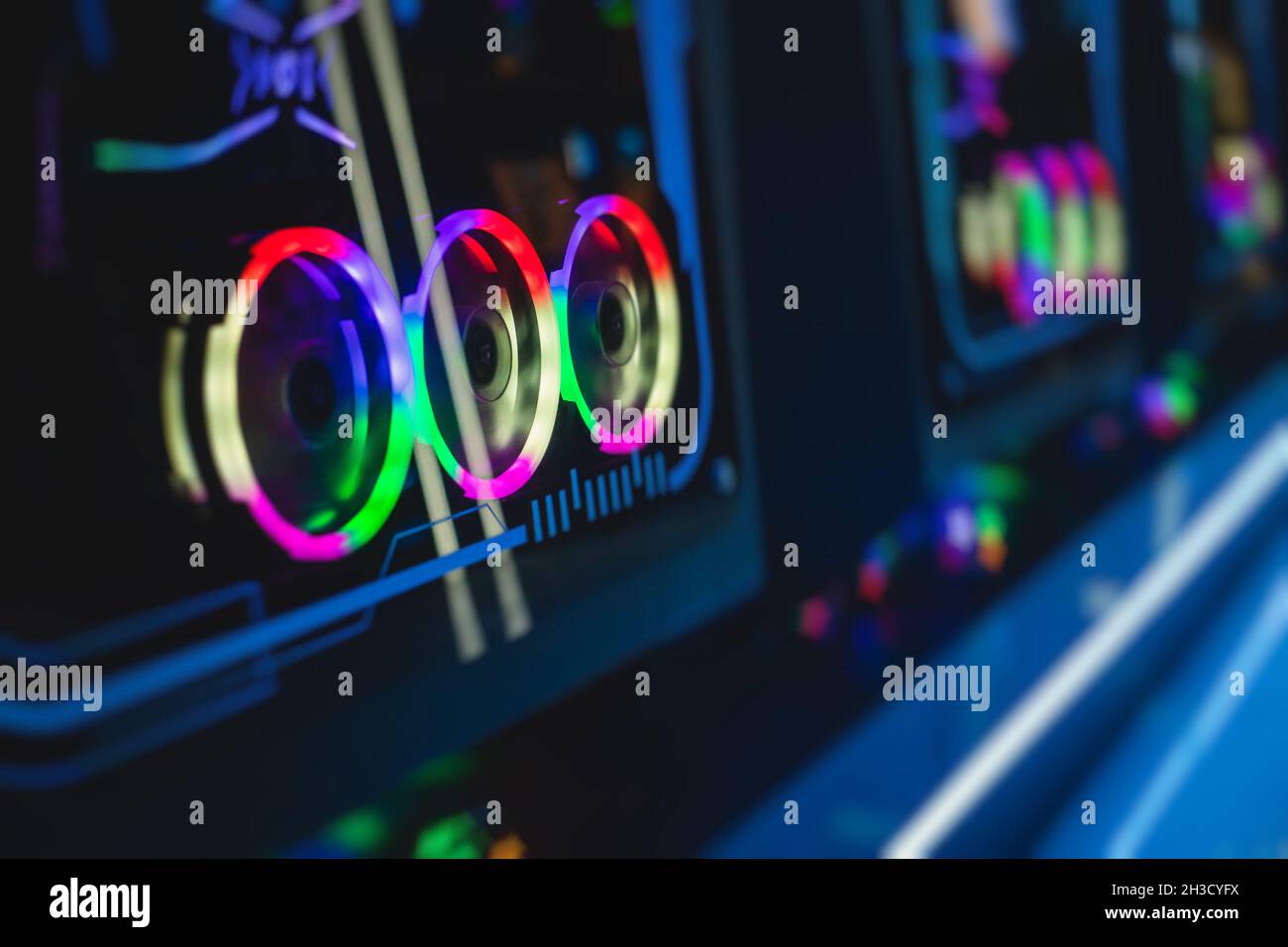 View of Gaming PC with rgb led lights, powerful high end personal ...