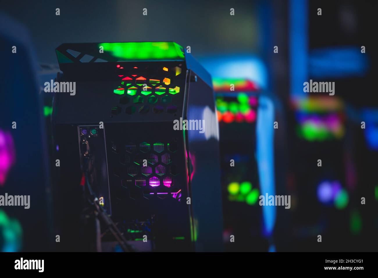 View of Gaming PC with rgb led lights, powerful high end personal ...