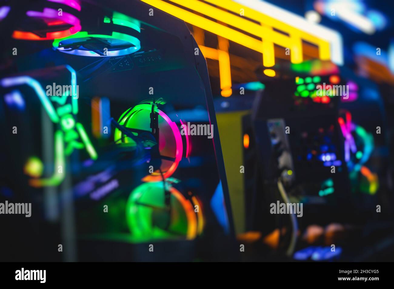 View of Gaming PC with rgb led lights, powerful high end personal ...