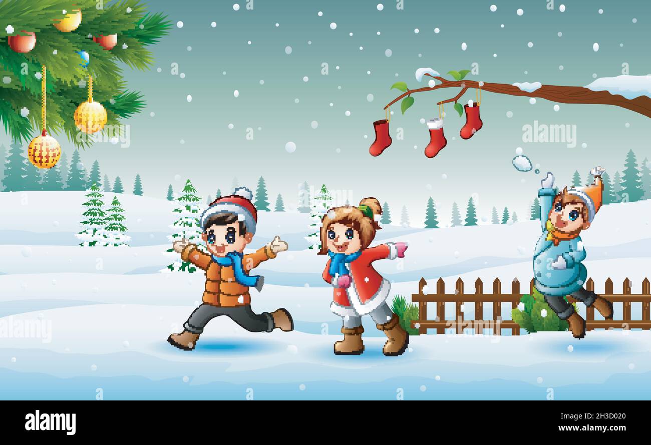 Kids Playing In Snow Clipart