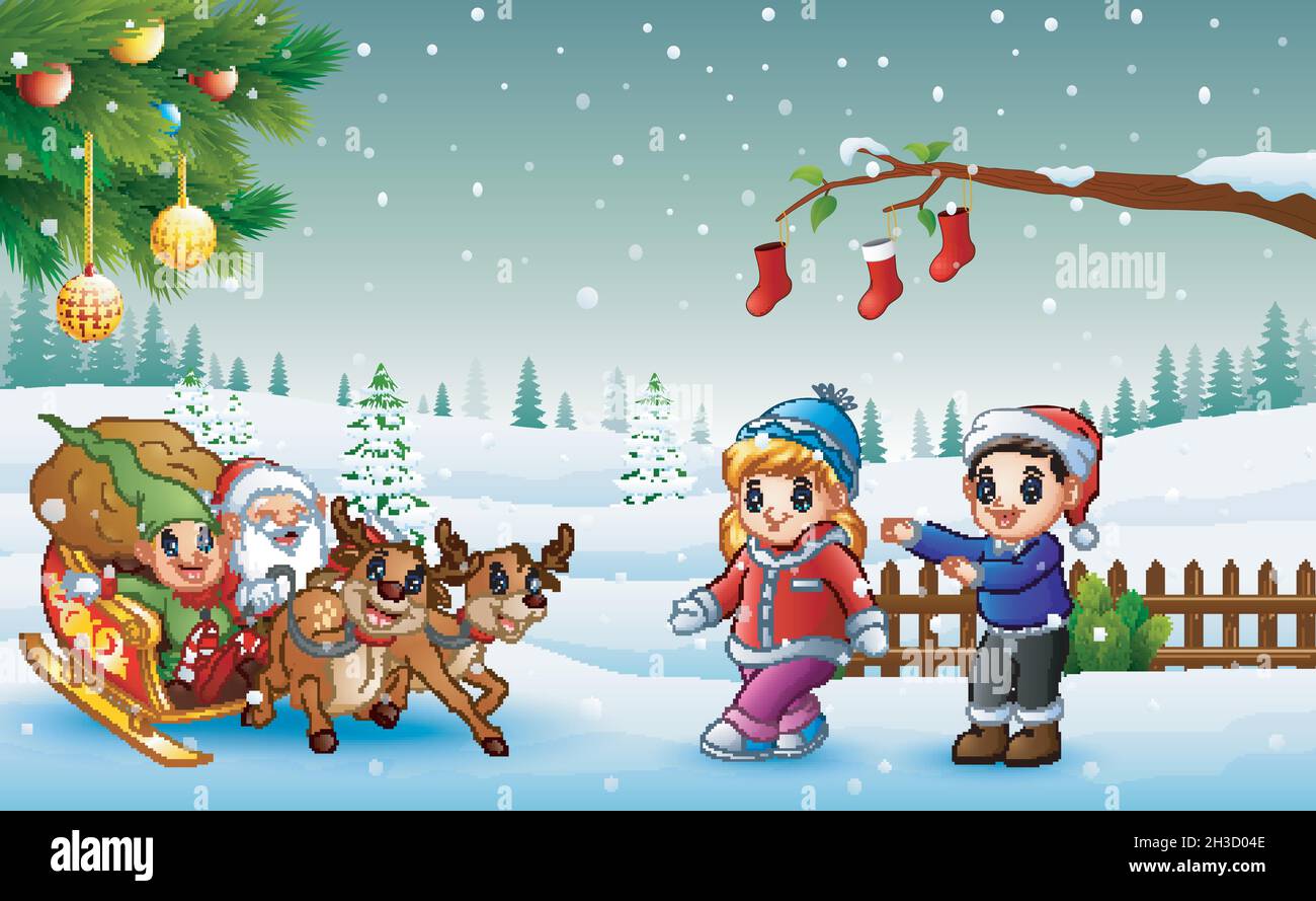 Kids On Sleigh Stock Vector Images - Alamy