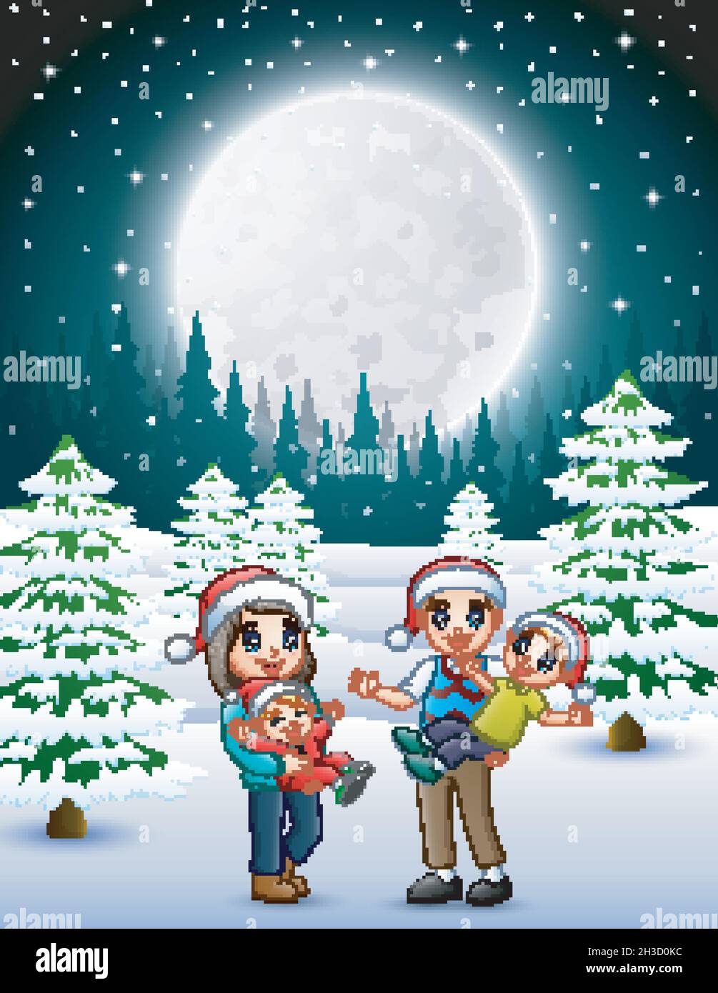 Happy family in winter forest Stock Vector Images - Alamy