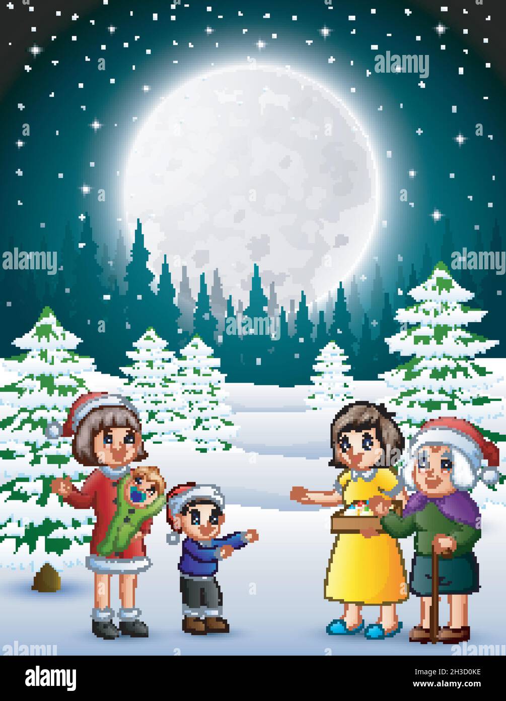 Deer family in snow winter Stock Vector Images - Alamy