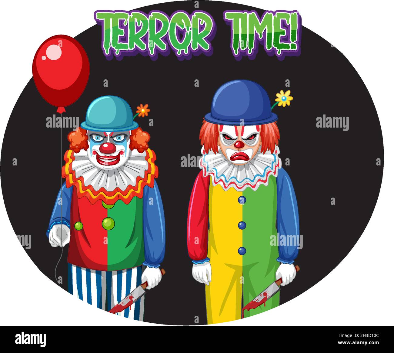 Terror Time badge with two creepy clowns illustration Stock Vector ...
