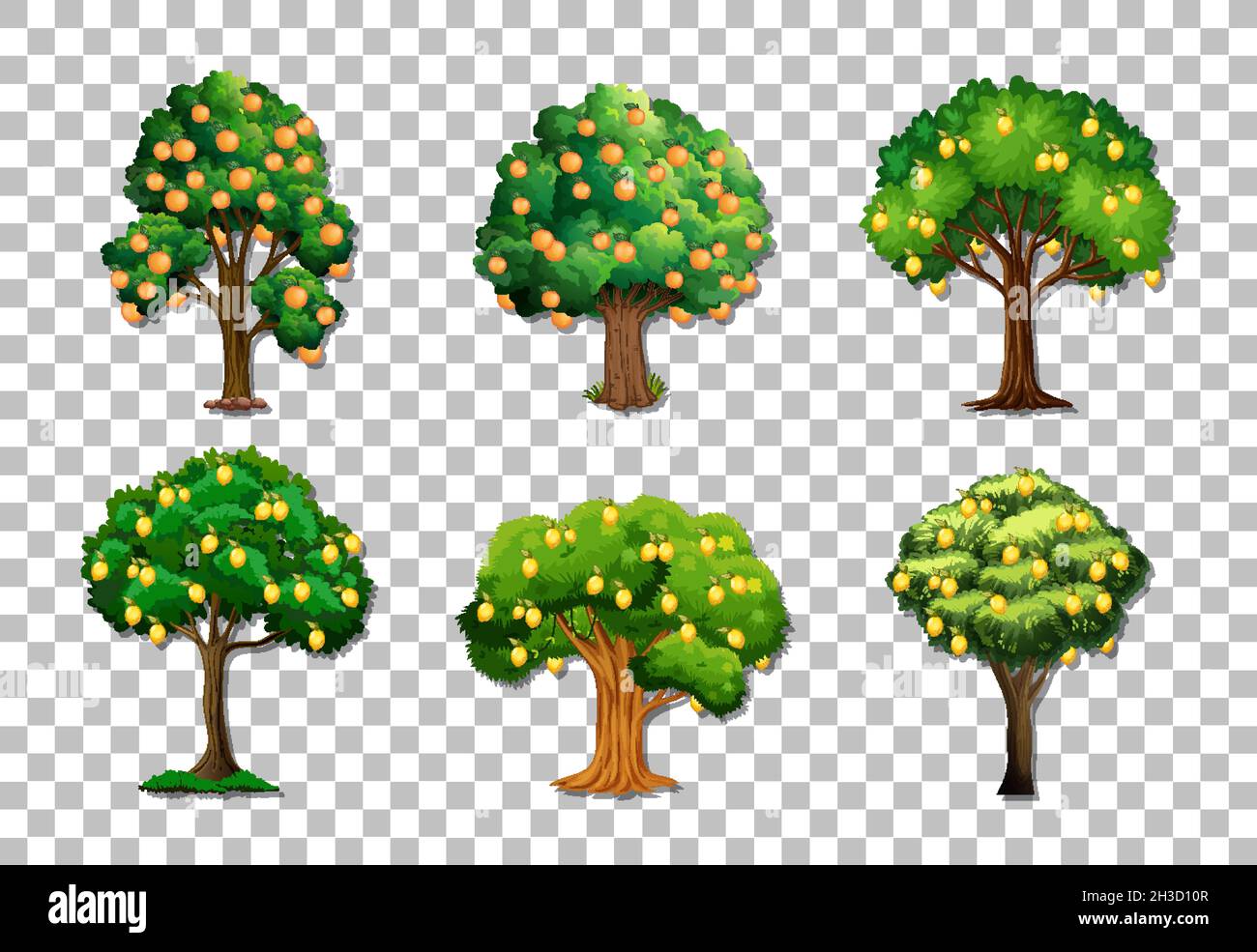Set of variety fruit trees on transparent background illustration Stock ...