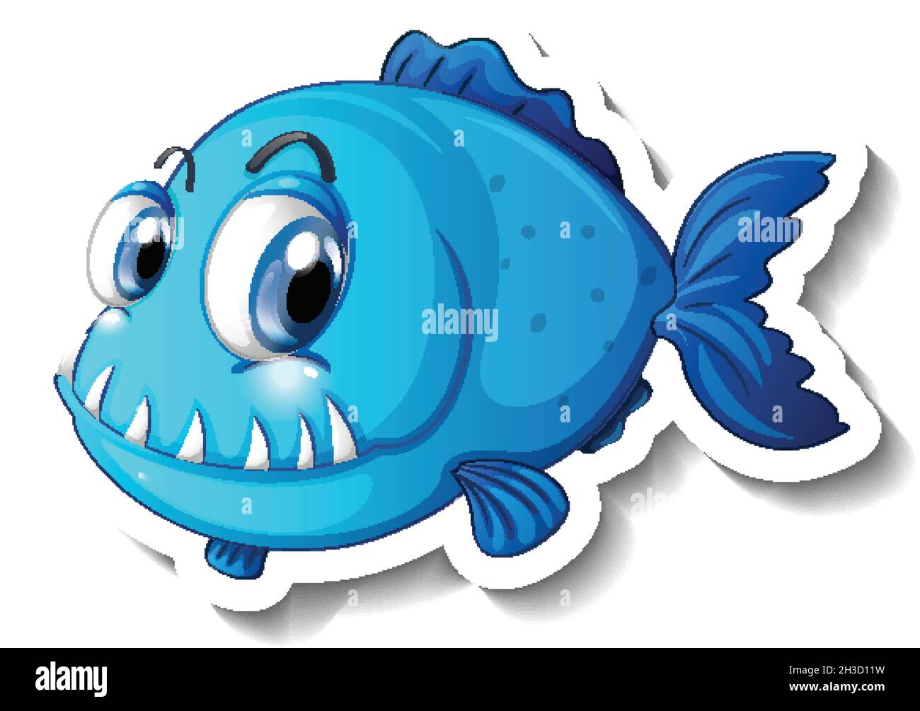 Sea Animal Cartoon Sticker with Cute Fish illustration Stock Vector ...