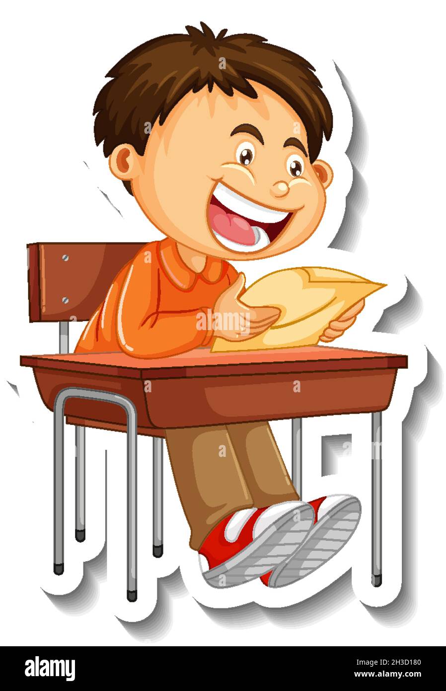 Sticker template with a student boy cartoon character isolated ...