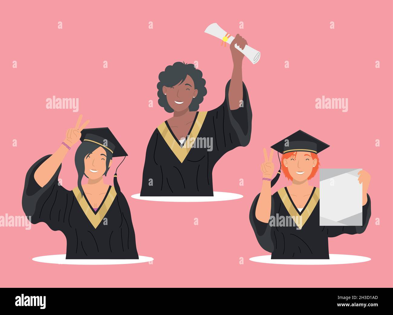 three female students graduates characters group Stock Vector Image ...