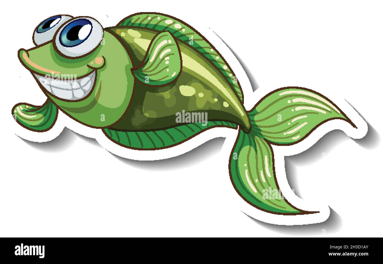Sea Animal Cartoon Sticker with Cute Fish illustration Stock Vector ...