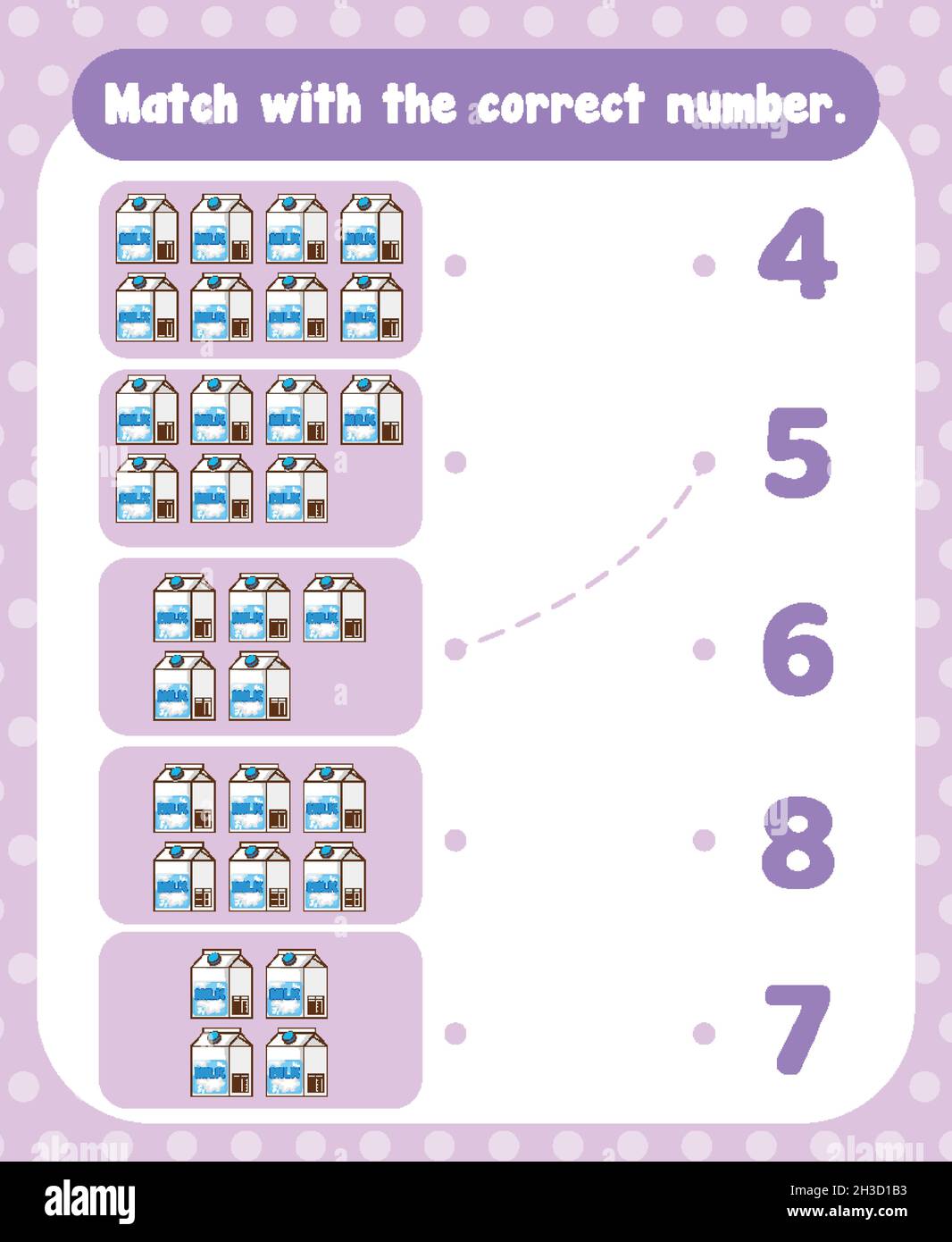 Count and match numbers math worksheet template illustration Stock ...