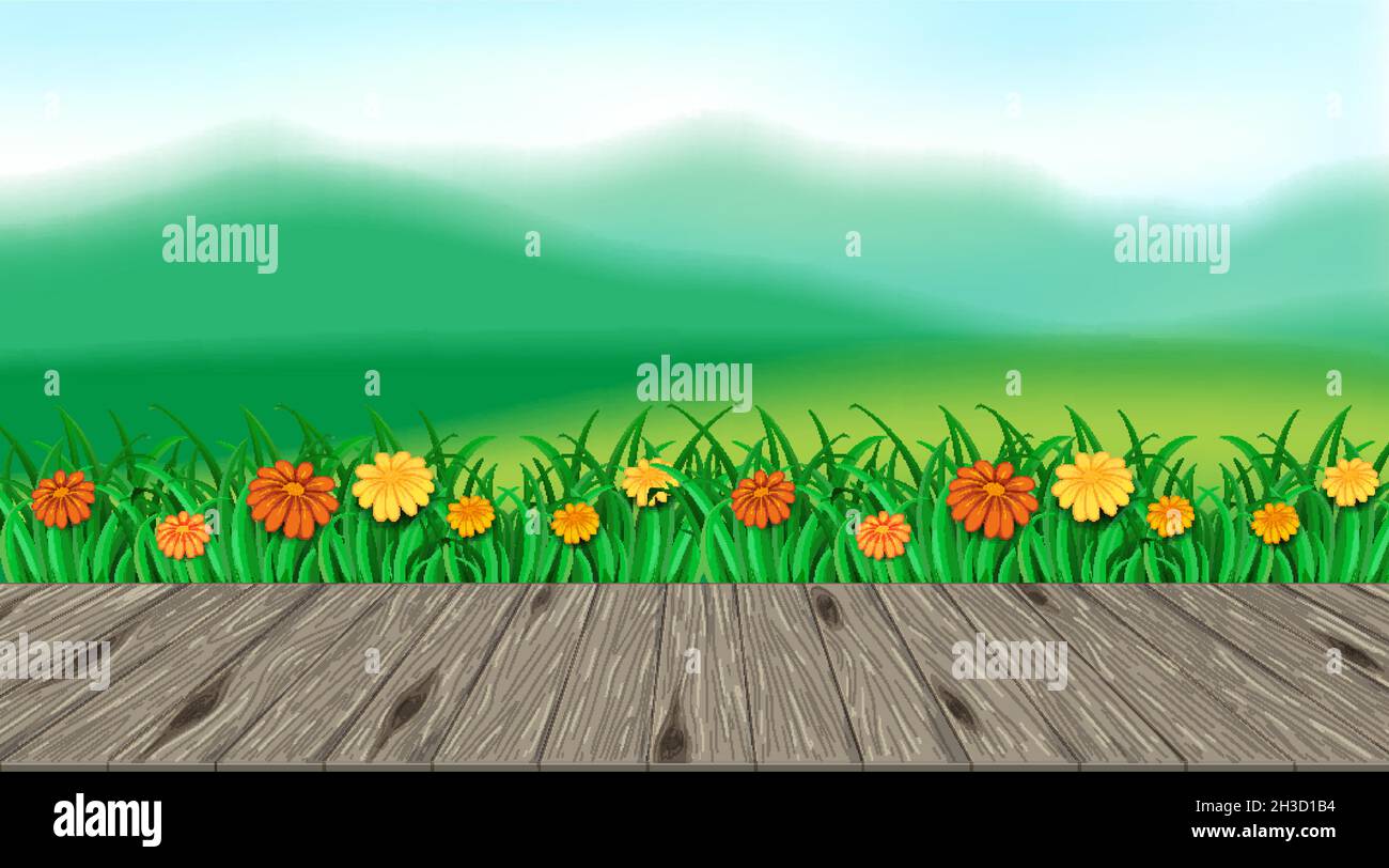 Beautiful outdoor nature scene background view from porch illustration ...