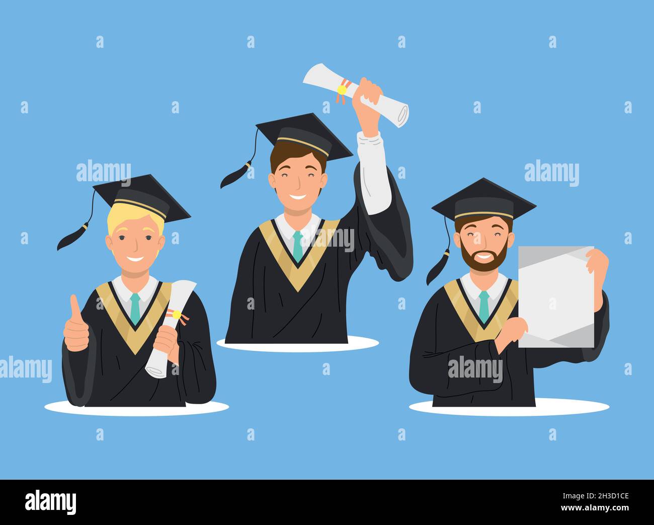 three male students graduates characters group Stock Vector Image & Art ...