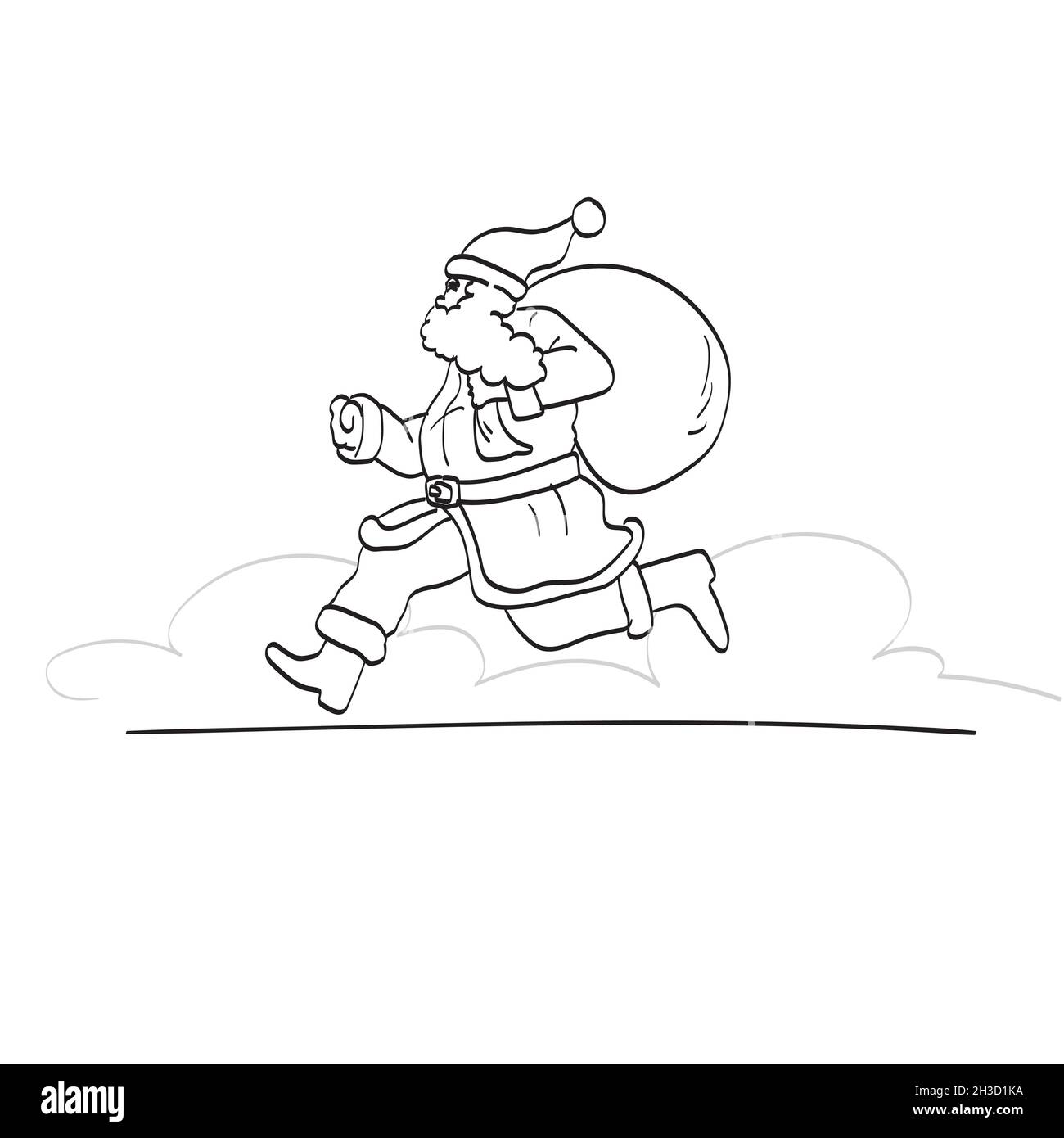line art Santa claus running with bag illustration vector isolated on ...