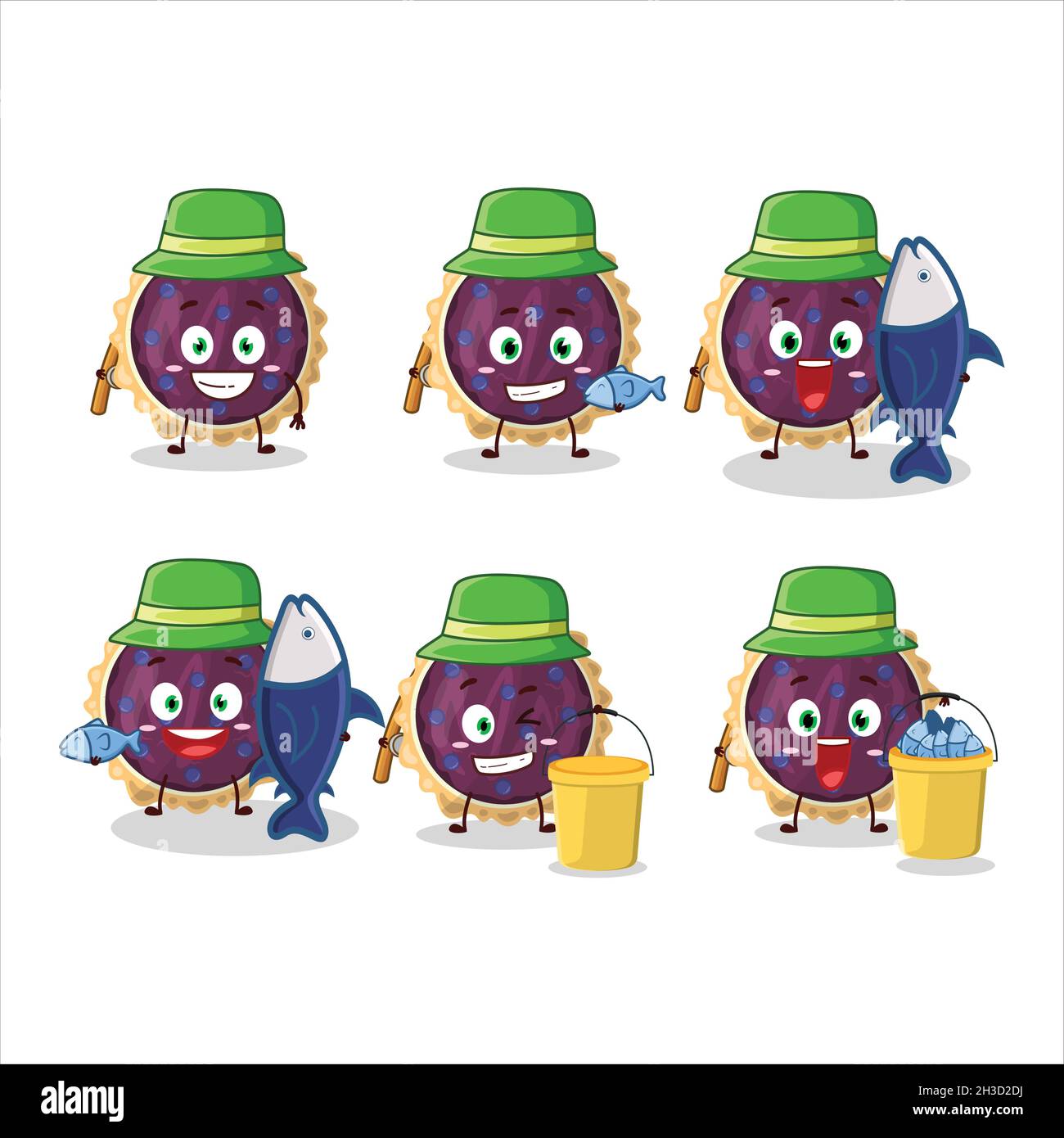 A fisherman blueberry pie cartoon picture catch a big fish. Vector ...