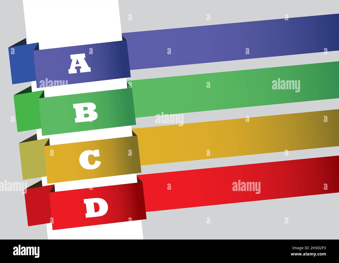 Layout design with four slanted strips of colorful banners numbered ...