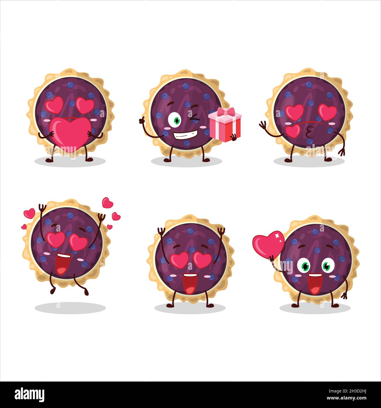 Blueberry pie cartoon character with love cute emoticon. Vector ...