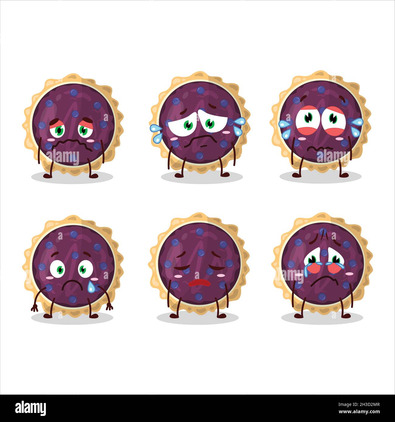 Blueberry pie cartoon character with sad expression. Vector ...
