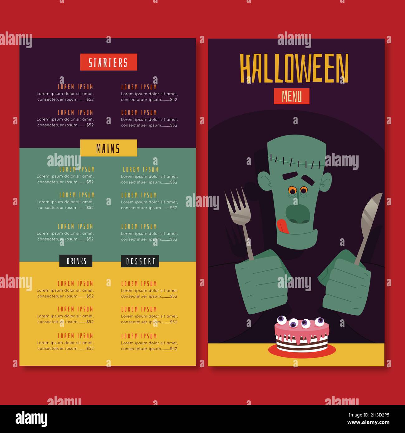 hand drawn halloween menu template design vector illustration Stock ...