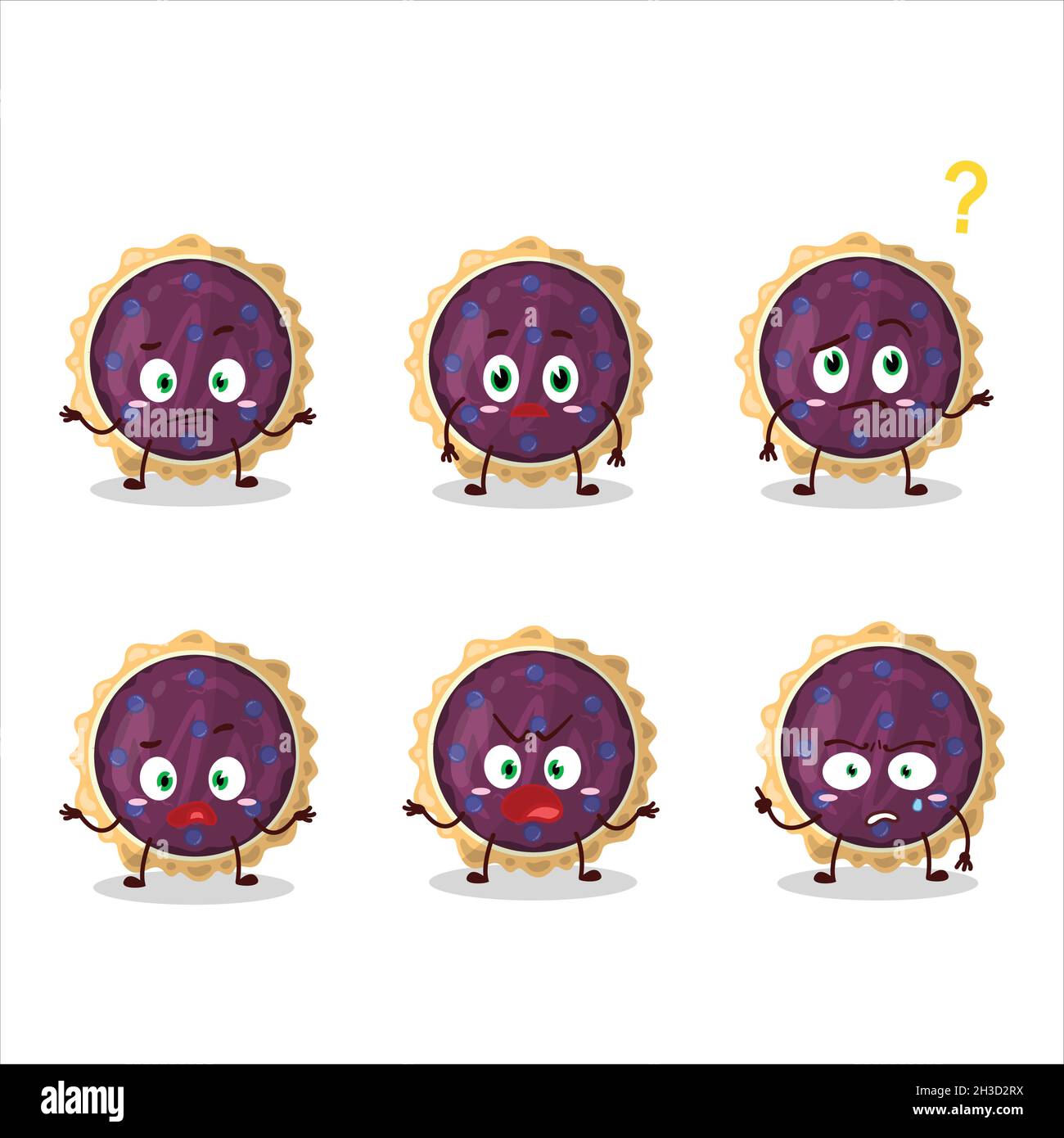 Cartoon character of blueberry pie with what expression. Vector ...