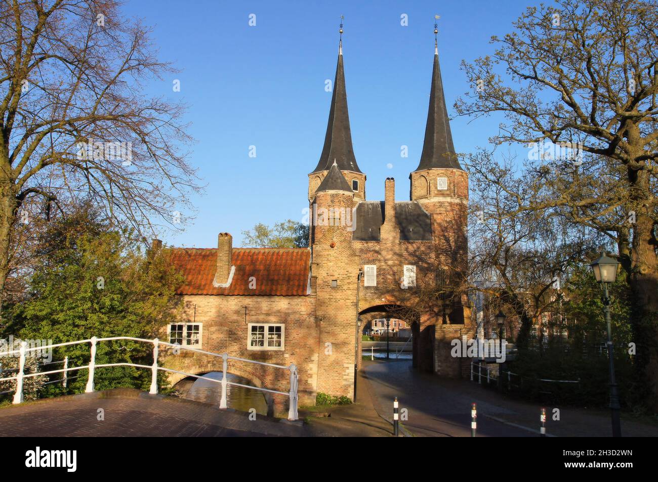 Oostpoort (Eastern Gate) to City of Delft soon before sunset in Delft ...