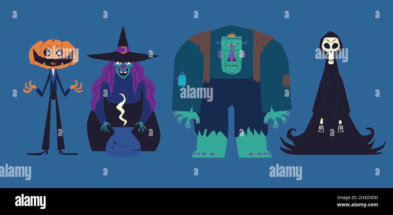 halloween character collection flat design vector illustration Stock ...