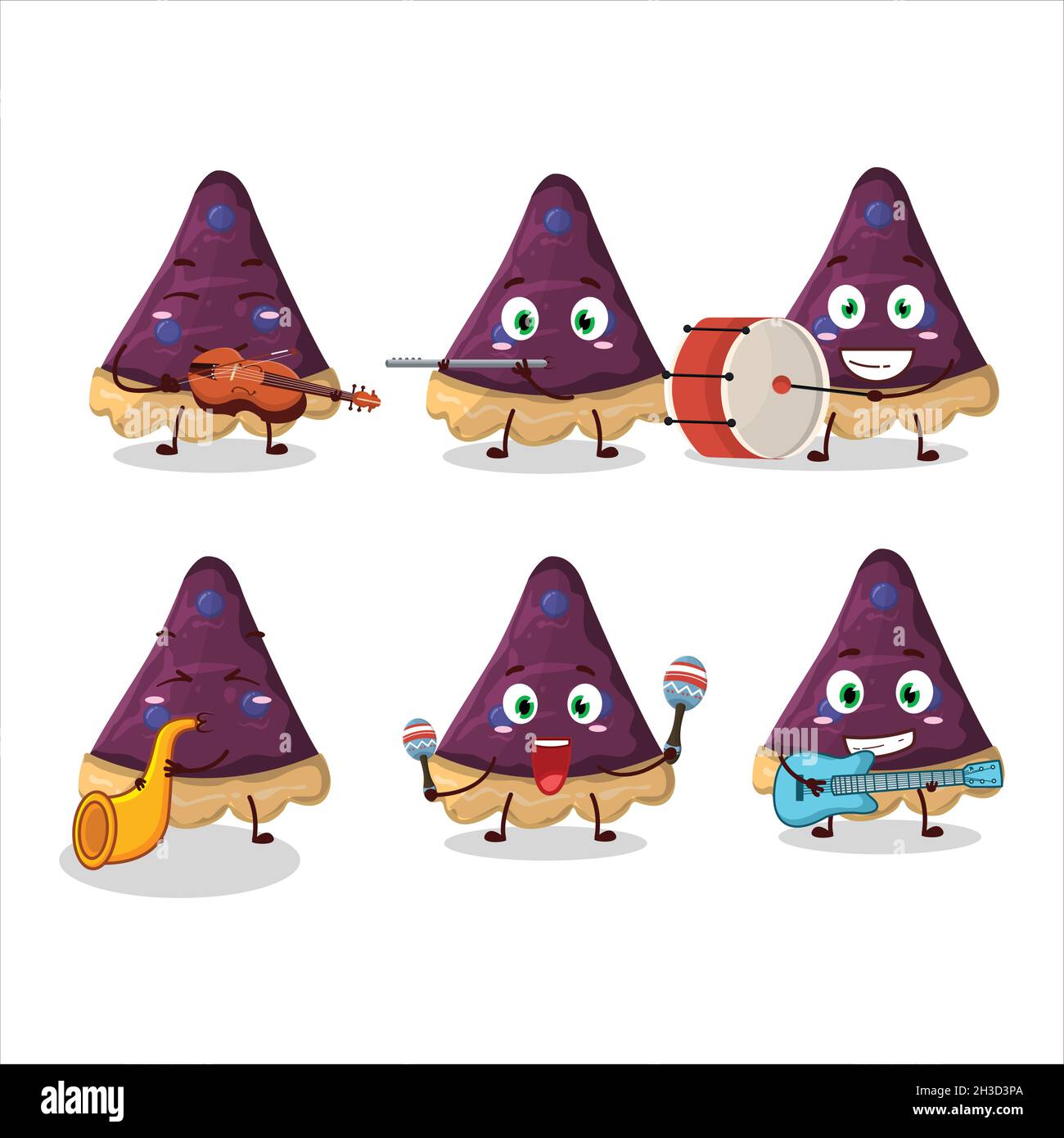 Cartoon character of slice of blueberry pie playing some musical ...