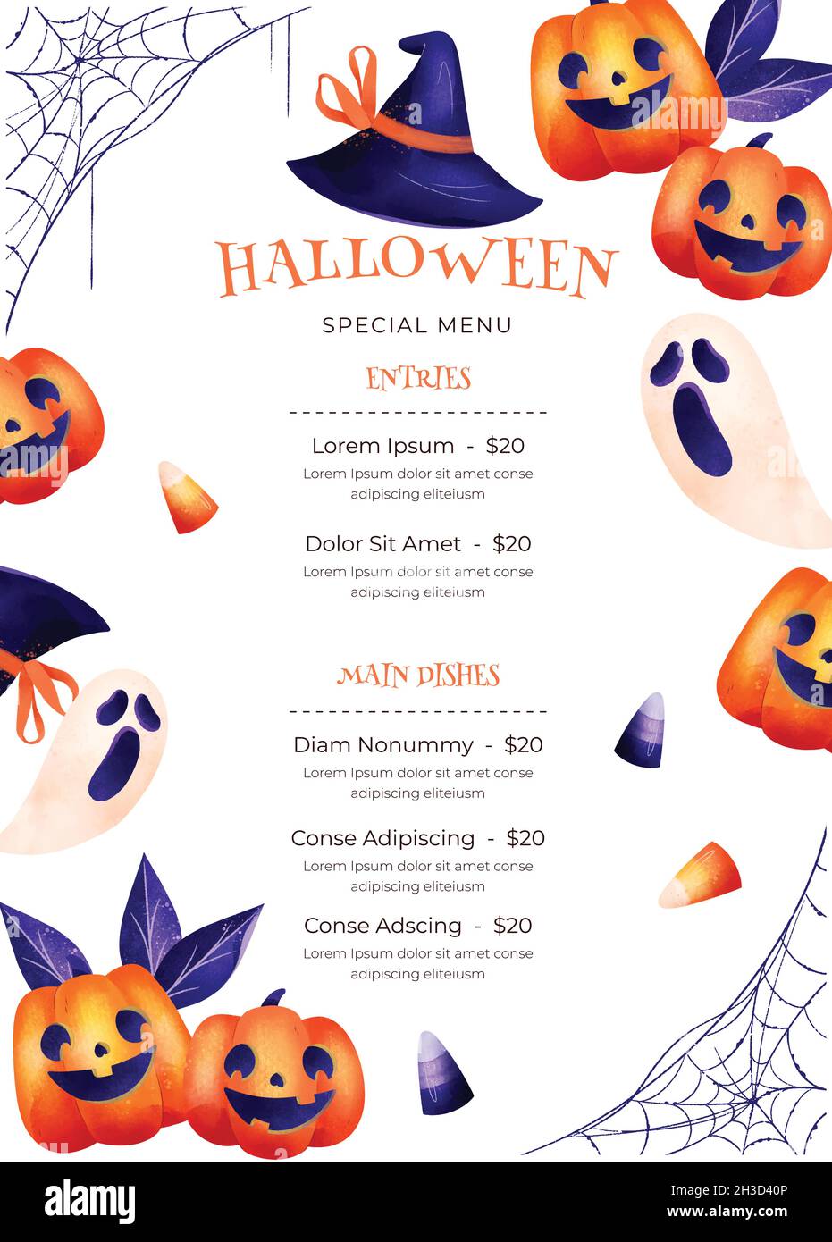 watercolor halloween menu template design vector illustration Stock ...