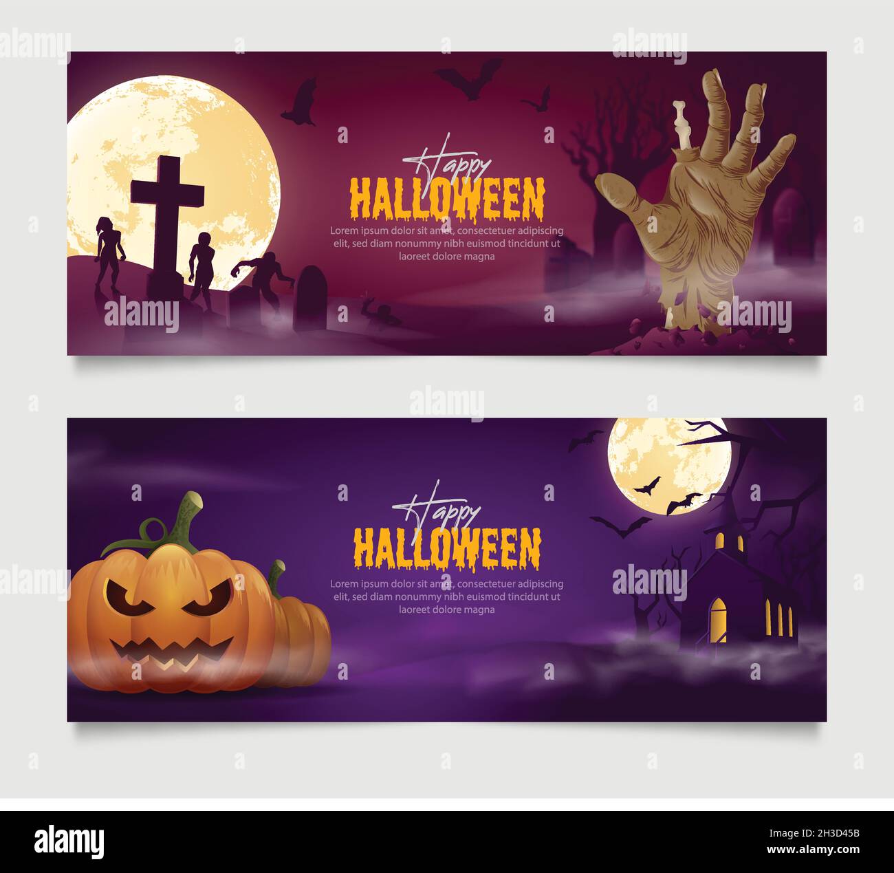 realistic halloween banners collection design vector illustration Stock ...