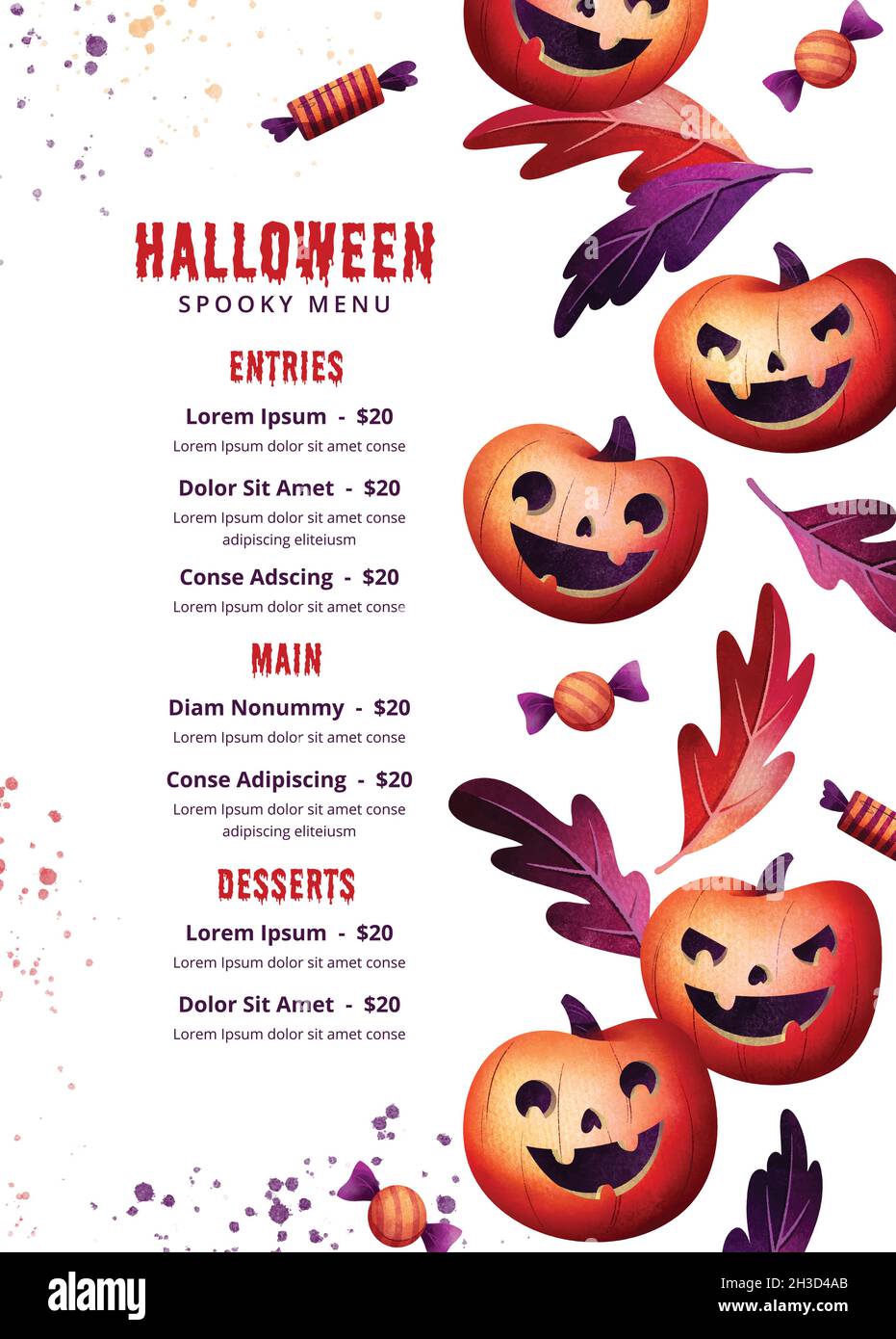 watercolor halloween menu template design vector illustration Stock ...