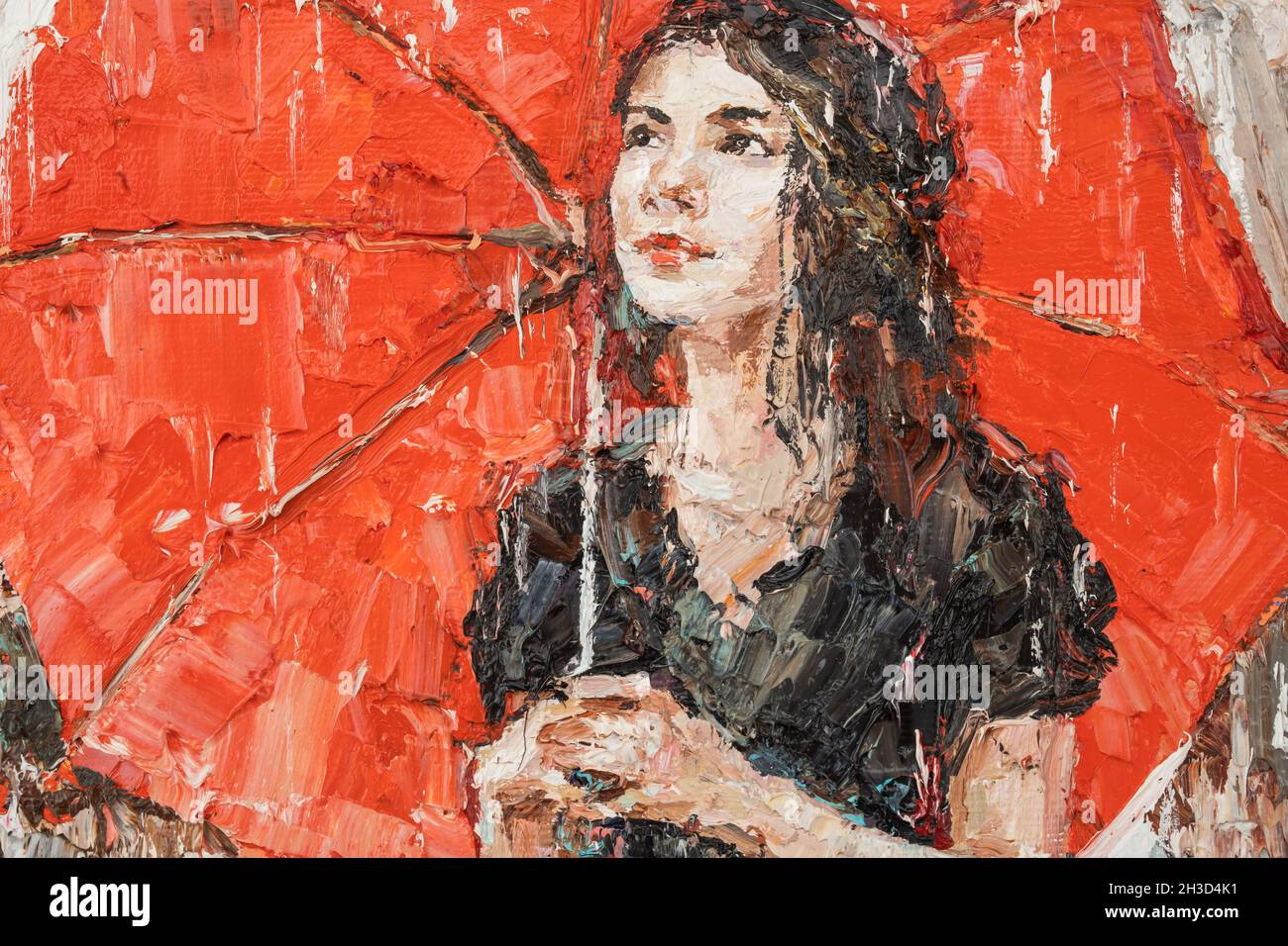 Girl With Red Umbrella Drawing