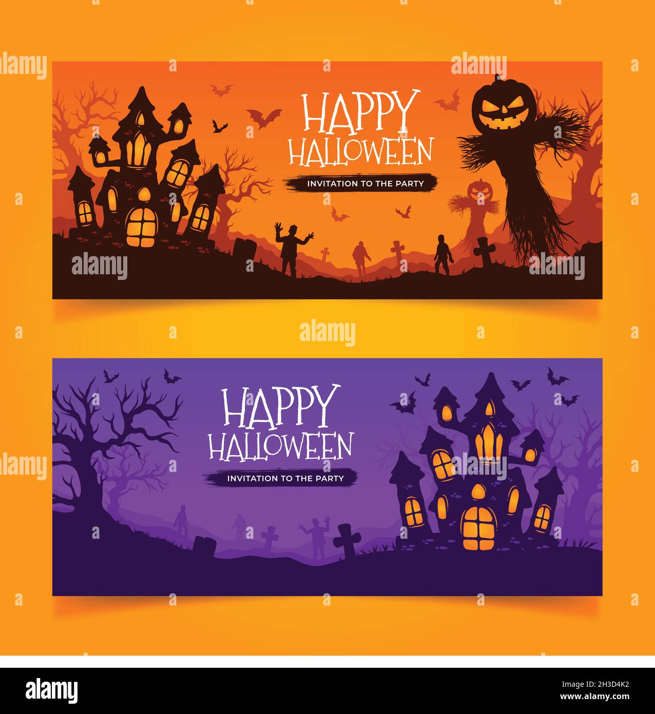 hand drawn halloween banners design vector illustration Stock Vector ...