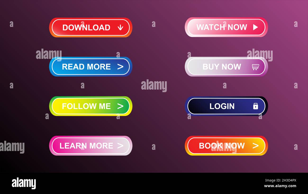 Set of modern material style buttons for website, mobile app and ...