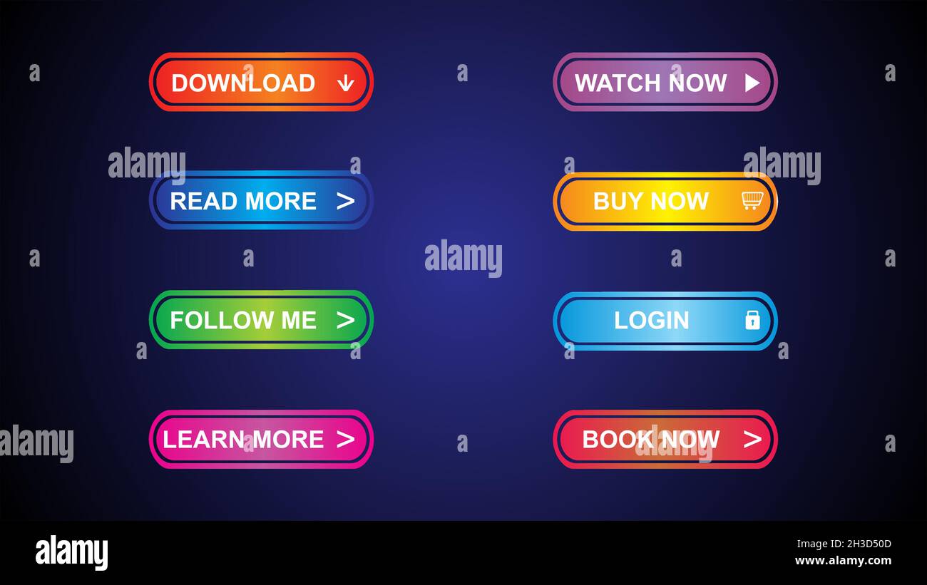 Set of modern material style buttons for website, mobile app and ...
