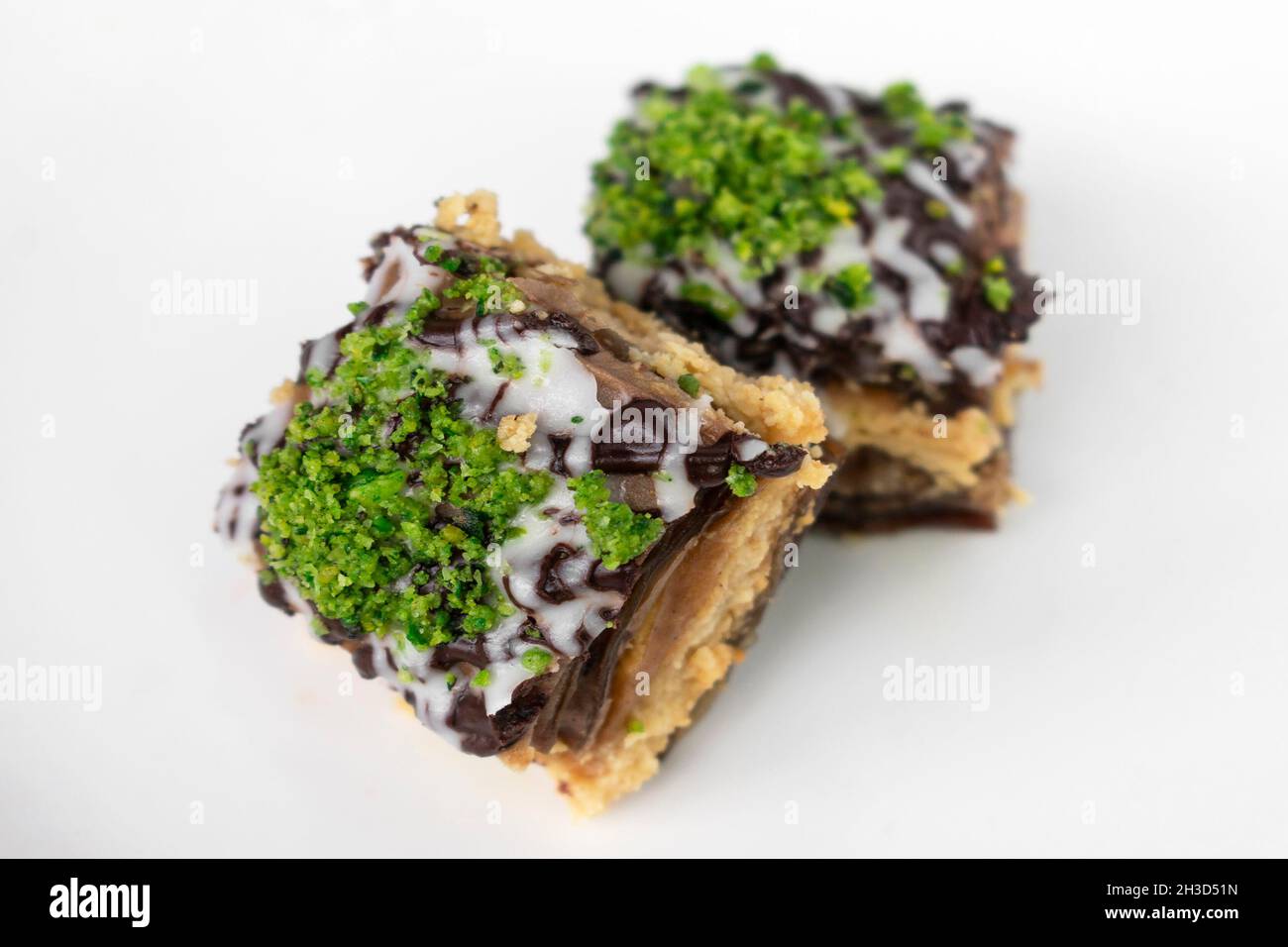 Fresh homemade Pistachio and Chocolate Baklava middle eastern sweet ...