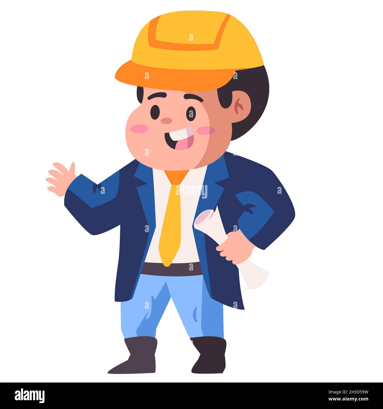 Architect with yellow hardhat hold architectural sketch kids children ...