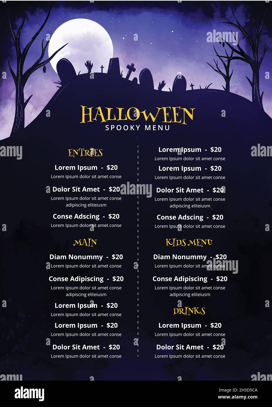 watercolor halloween menu template design vector illustration Stock ...