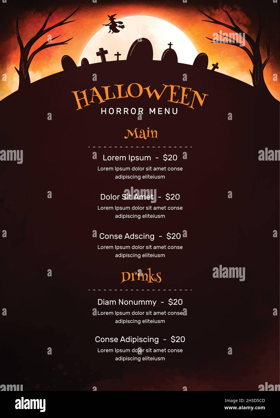 watercolor halloween menu template design vector illustration Stock ...