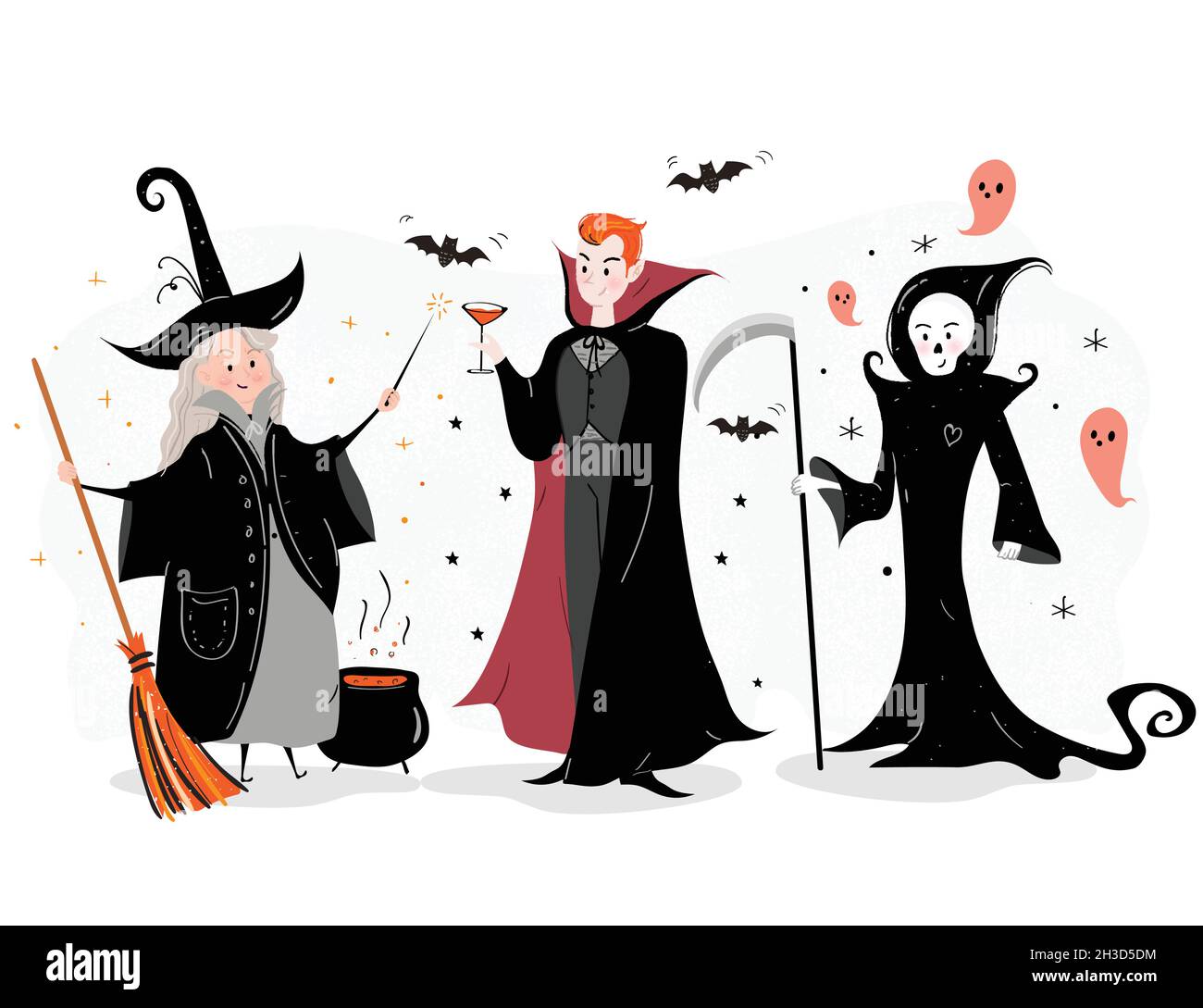 hand drawn halloween character collection design vector illustration ...