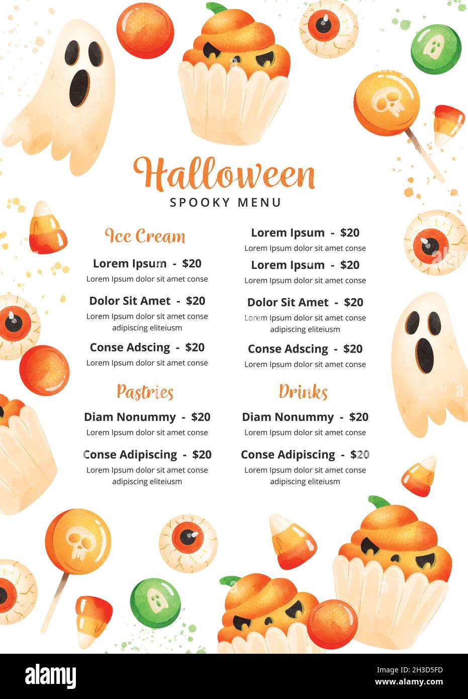 watercolor halloween menu template design vector illustration Stock ...