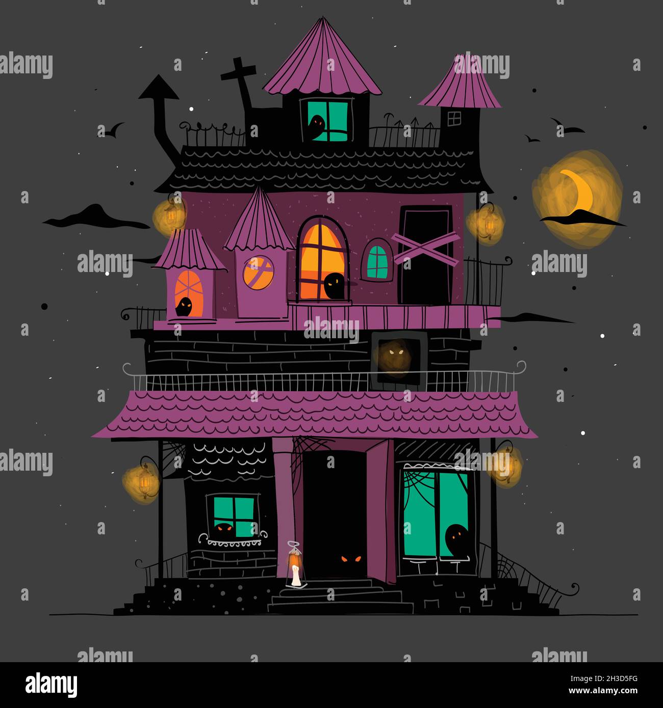 cartoon halloween house design vector illustration Stock Vector Image ...
