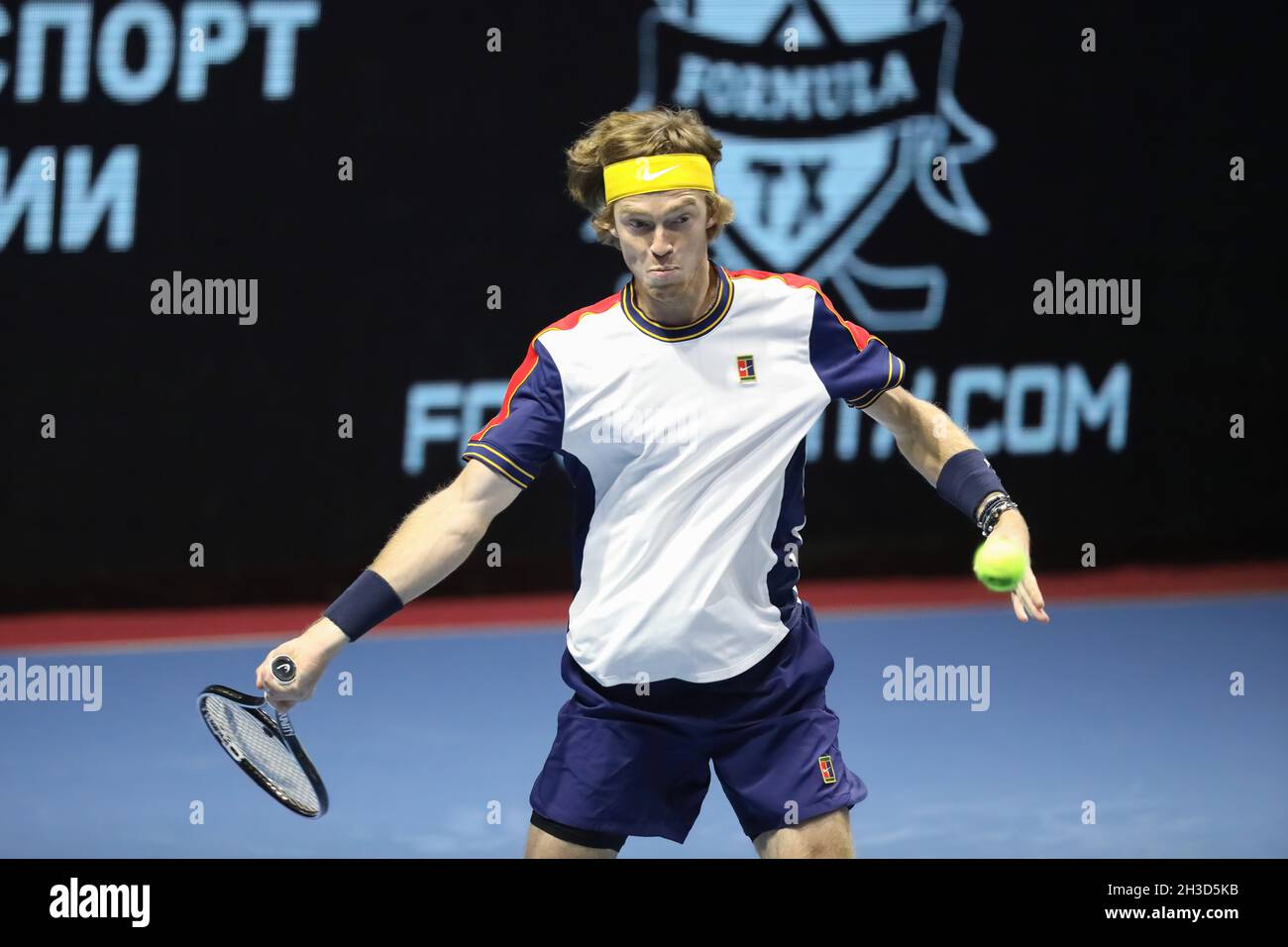 Andrey Rublev of Russia seen in action during a match against Ilya ...