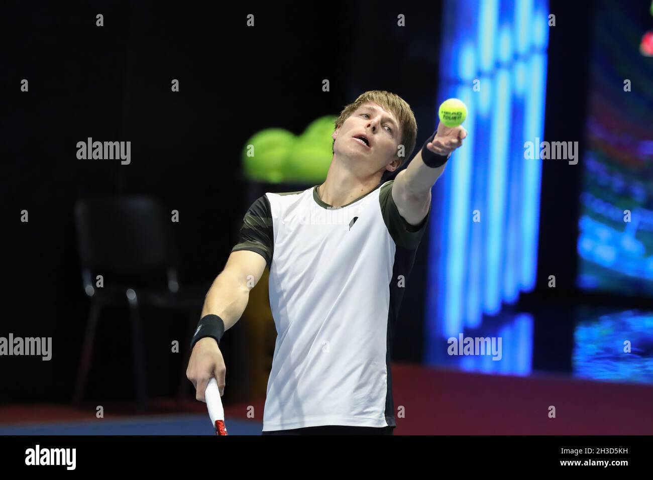 Ilya Ivashka of Belarus seen in action during a match against Andrey ...