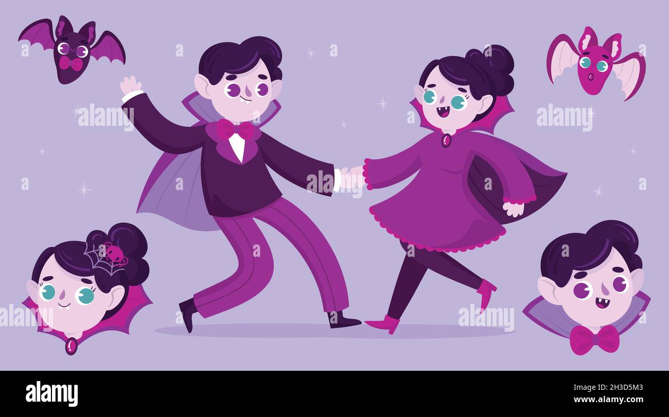 hand drawn vampire character collection design vector illustration ...