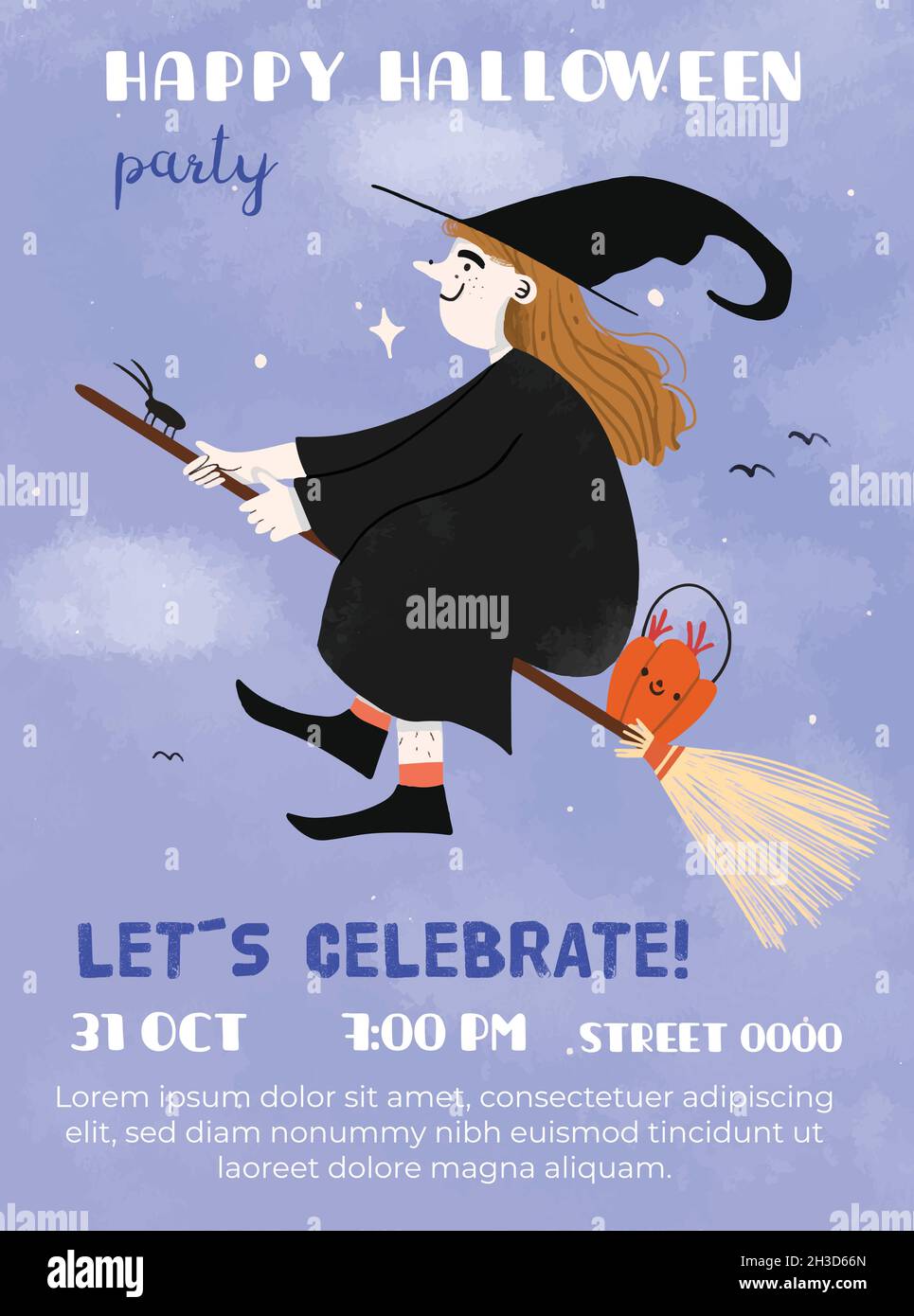hand drawn style halloween party poster design vector illustration ...